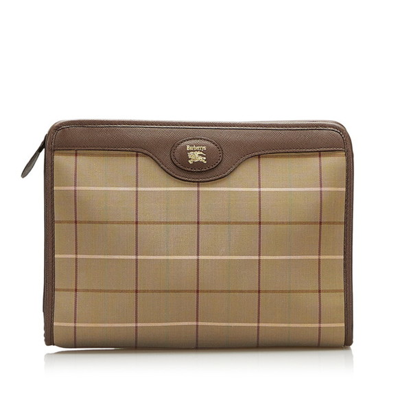 Burberry | Bags | Burberry Check Second Bag Clutch Pouch Khaki Brown ...